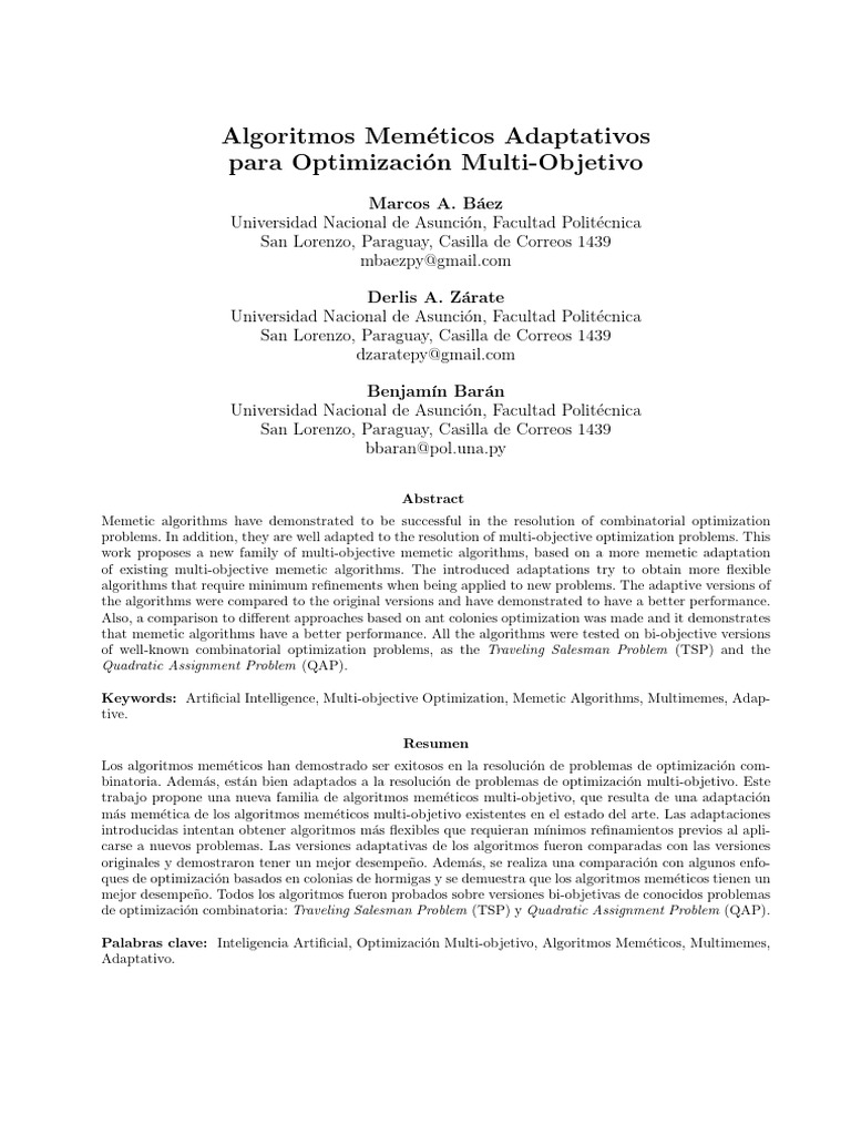 Algoritmos Memeticos Adaptativos para Optimizacion MultiObjetivo | PDF