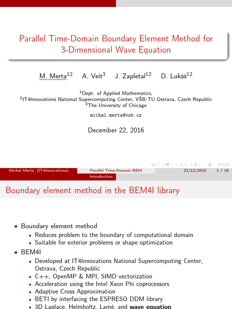 Merta - 2016 - Parallel Time-Domain Boundary Element Method For 3-Dimensional Wave Equation ...