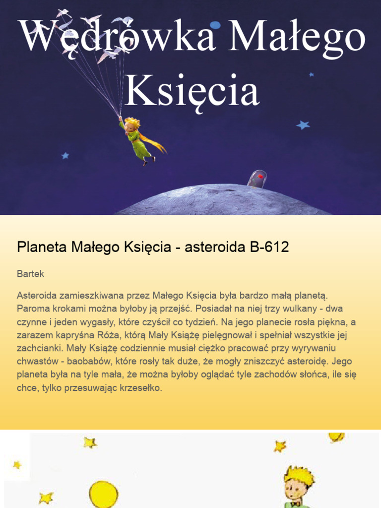 Wedrowka Malego Ksiecia Po Planetach Kl.7a | PDF