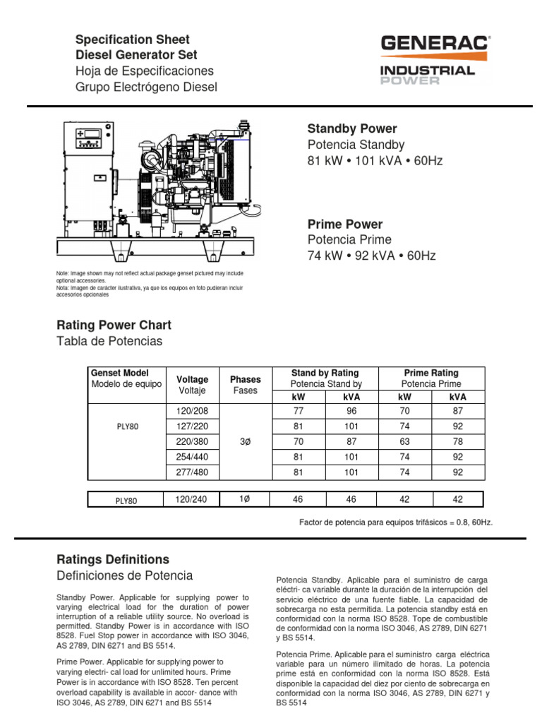 Hoja de Especificaciones Grupo Electrógeno Diesel: Specification Sheet ...