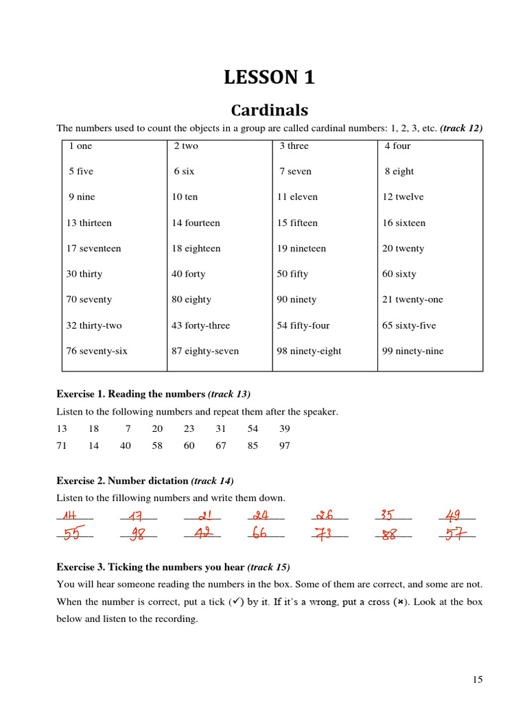 Listening Practice: Numbers and Ordinals | PDF