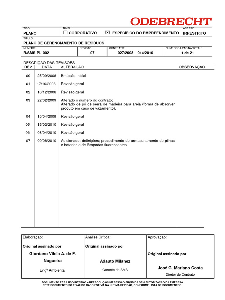 R SMS PL 002 - Plano de Gerenciamento de Resíduos - Rev.07 | PDF | Desperdício | Aterro