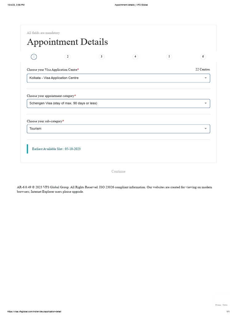 VFS Global Appointment Details for Kolkata | PDF