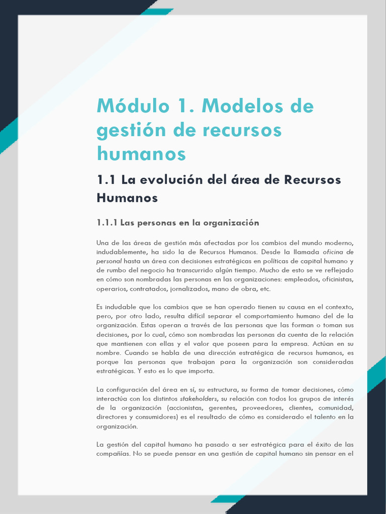 Módulo 1. Modelos de Gestión de Recursos Humanos | PDF