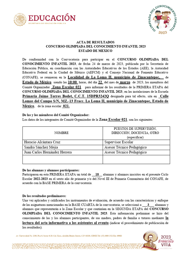 1_Acta_OCI_Primera_Etapa_2023_VF CORREGIDA | PDF