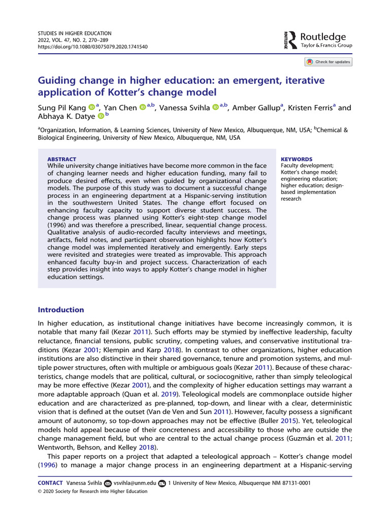 Iterative Kotter Model in Higher Ed Change | PDF | Postgraduate ...