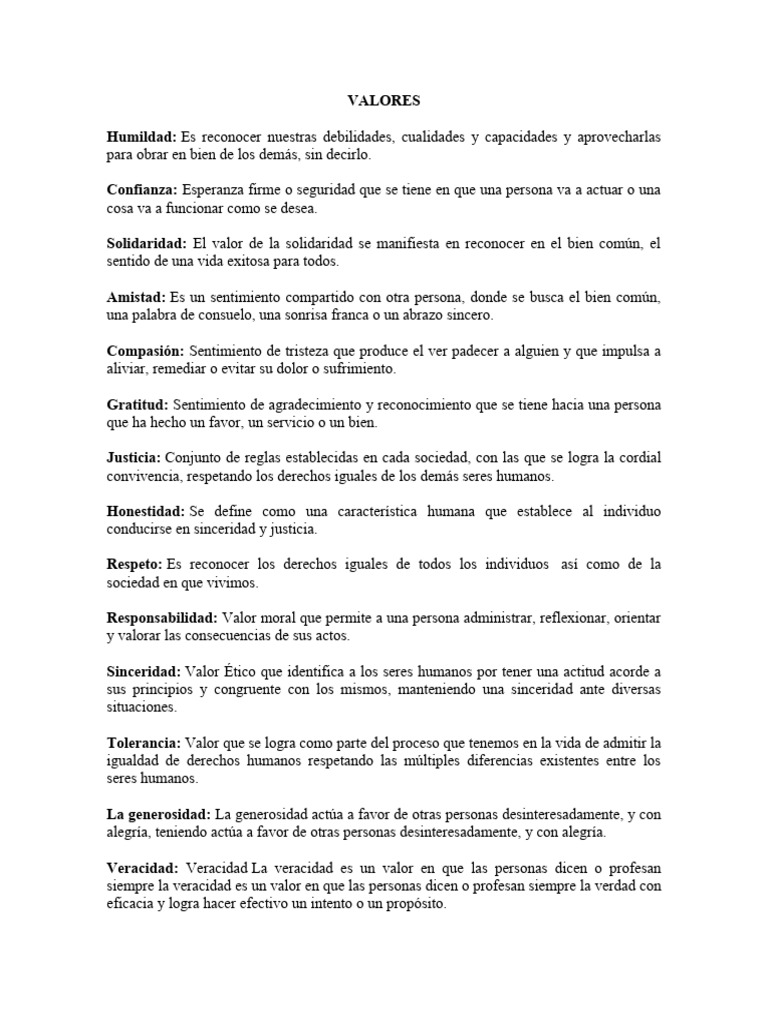 30 Valores Humanos y su Significado | PDF | Verdad | Justicia