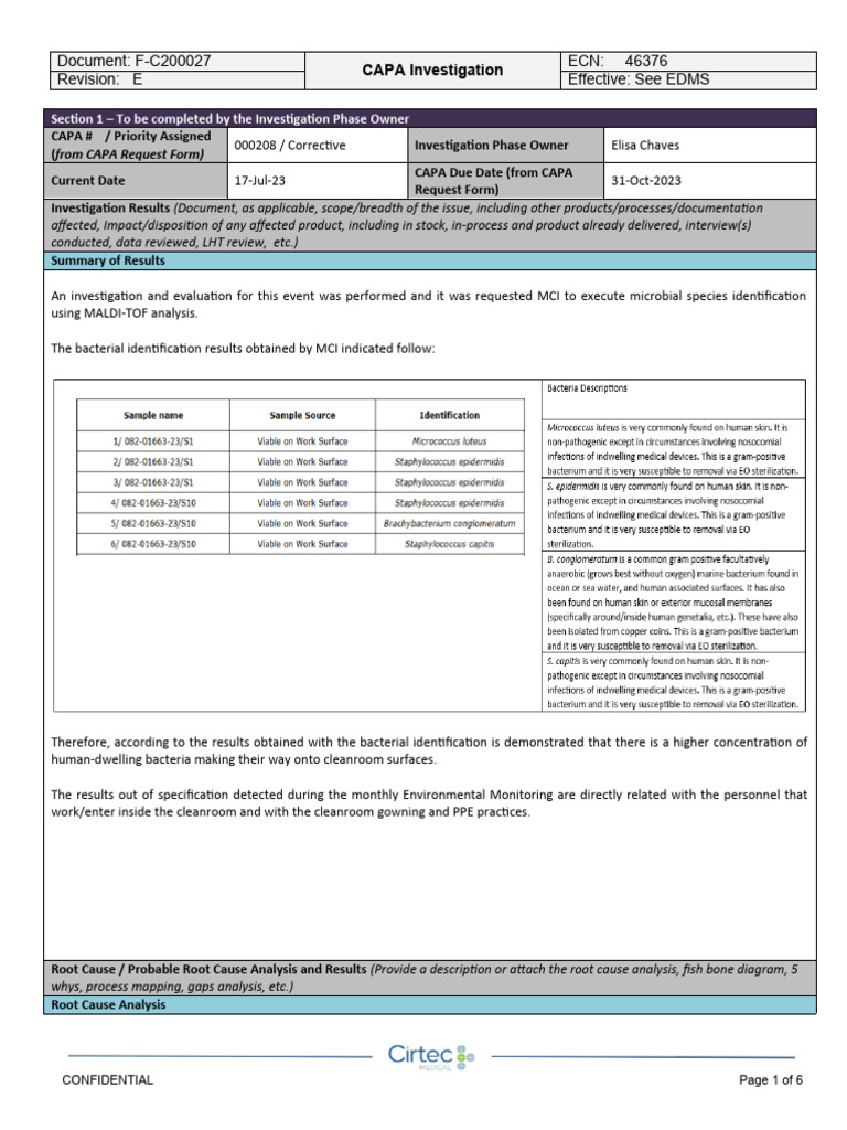 CAPA Investigation Form | PDF | Business Process