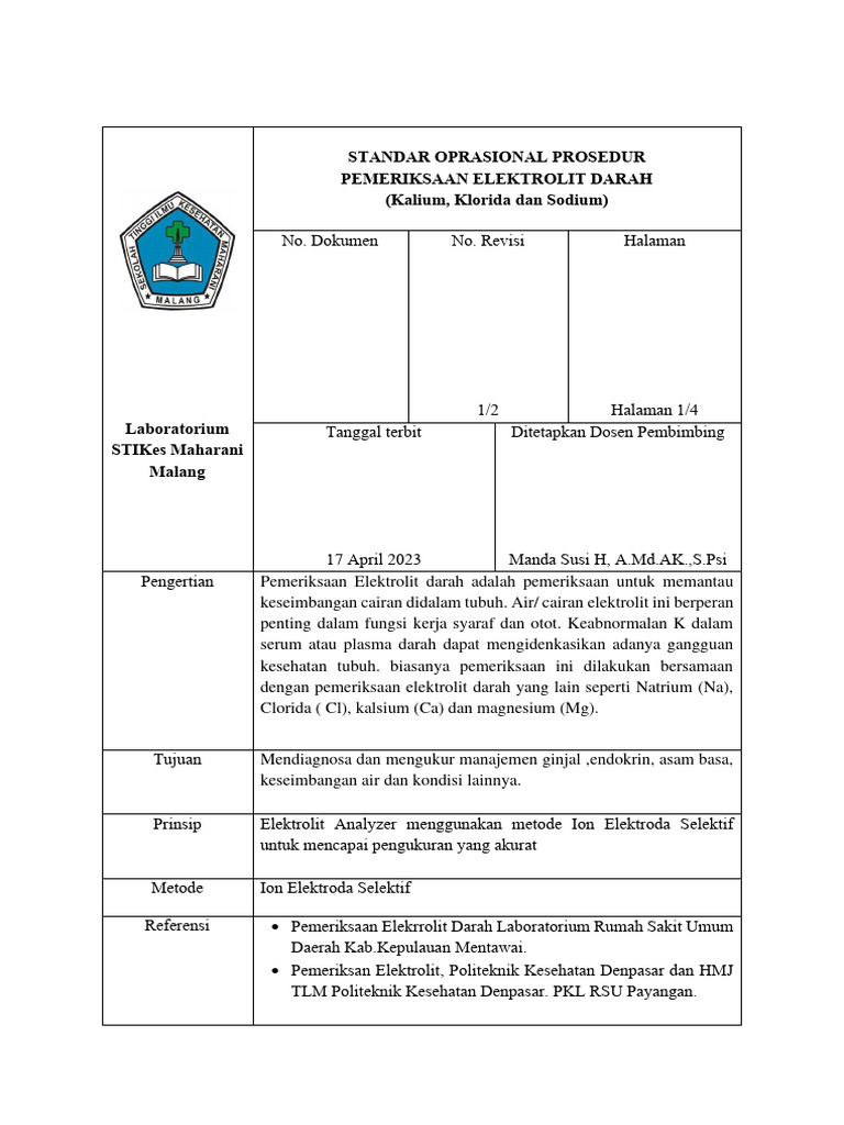 Pemeriksaan Elektrolit Darah (Kel 5) | PDF