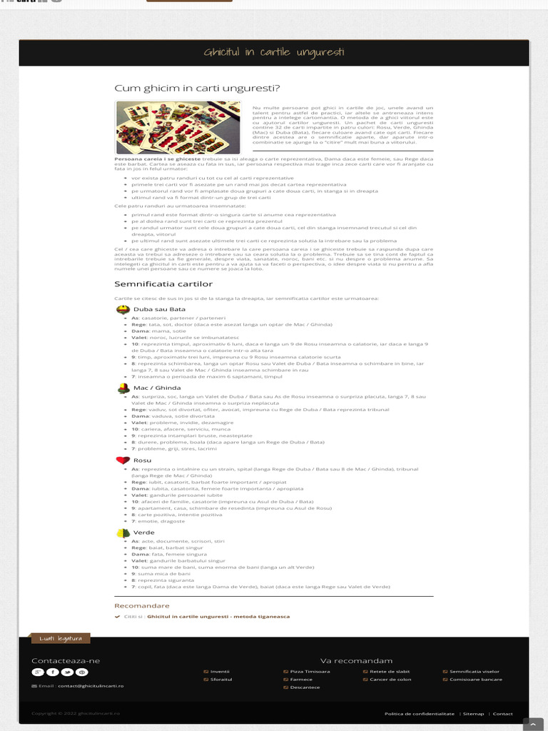 Ghicitul in Carti Unguresti - Metoda Traditionala | PDF