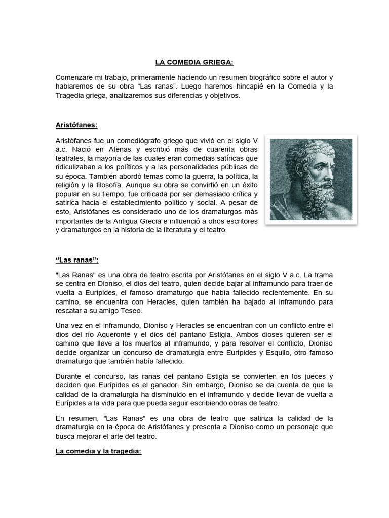 Las Ranas Aristofanes Trabajo Practico de Comedia Griega | PDF | Clásicos