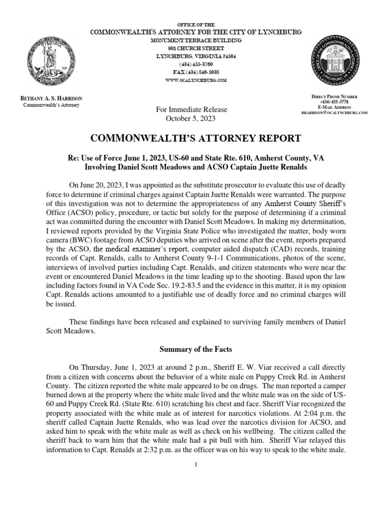 Report Use of Force Daniel Scott Meadows June 1 2023 | PDF | Deadly ...