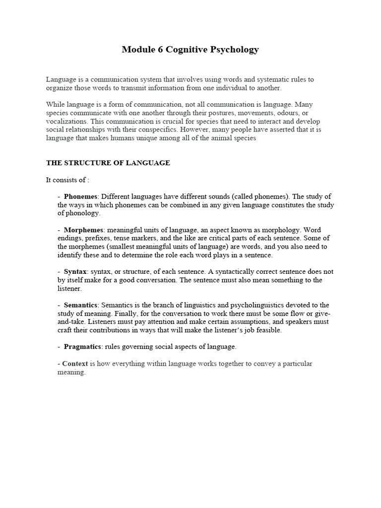 Module 6 Cognitive Psychology (Language) | PDF