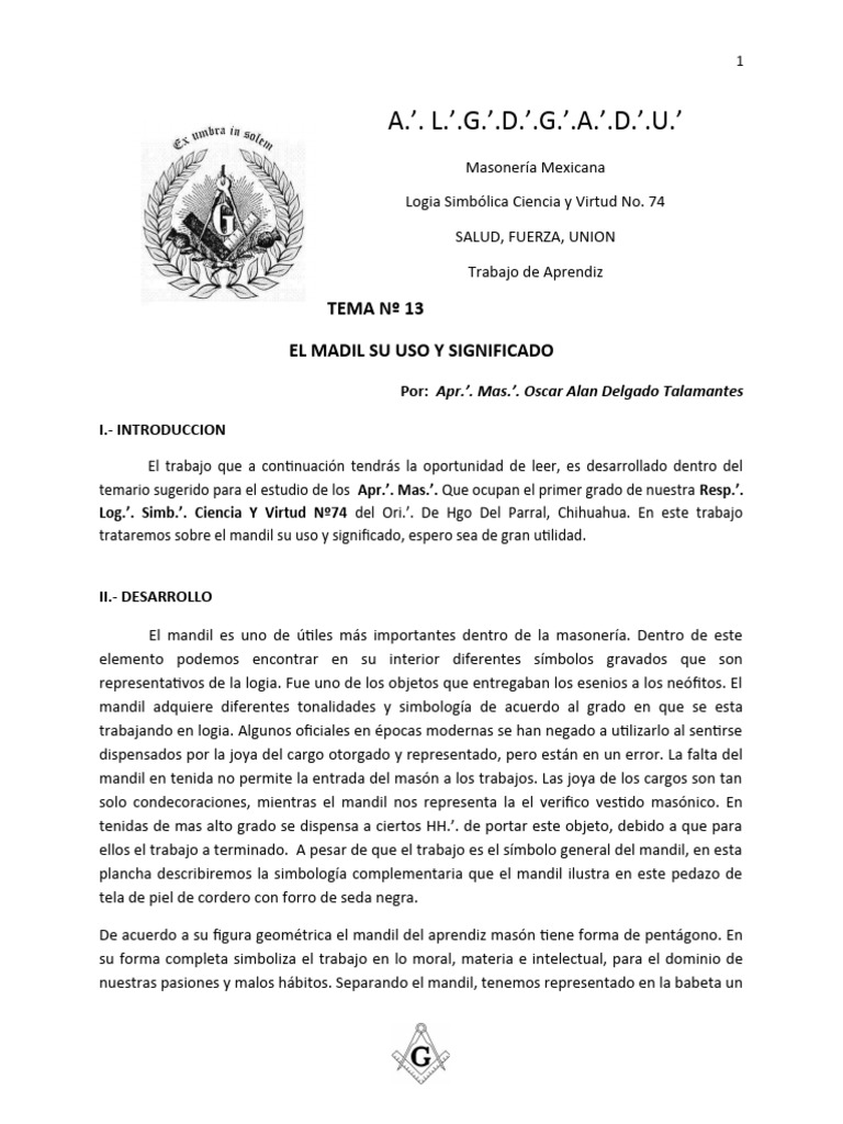 Tema #13 El Manil Su Uso y Significado | PDF | Alma | Masonería