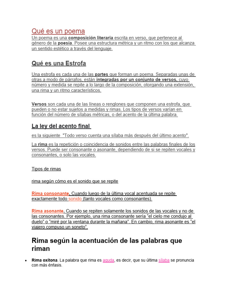 Definición y Estructura de un Poema | PDF | Artes del Lenguaje y ...