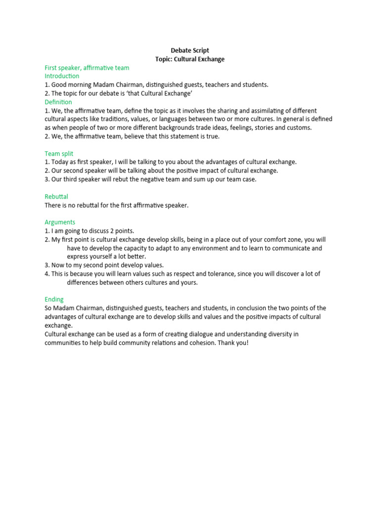 Debate Script | PDF | Experience | Reason