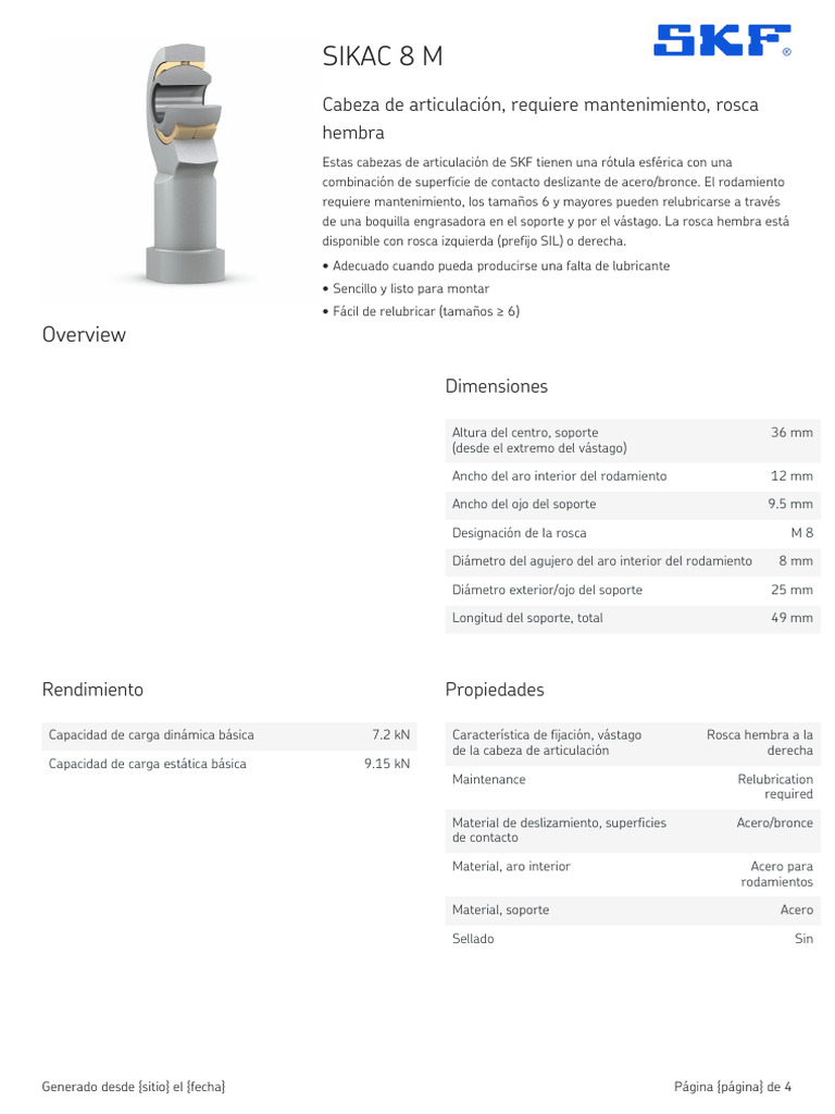 TERMINAL ROTULA ESFERICA SKF SIKAC 8 M Specification | Descargar gratis PDF | Red mundial ...