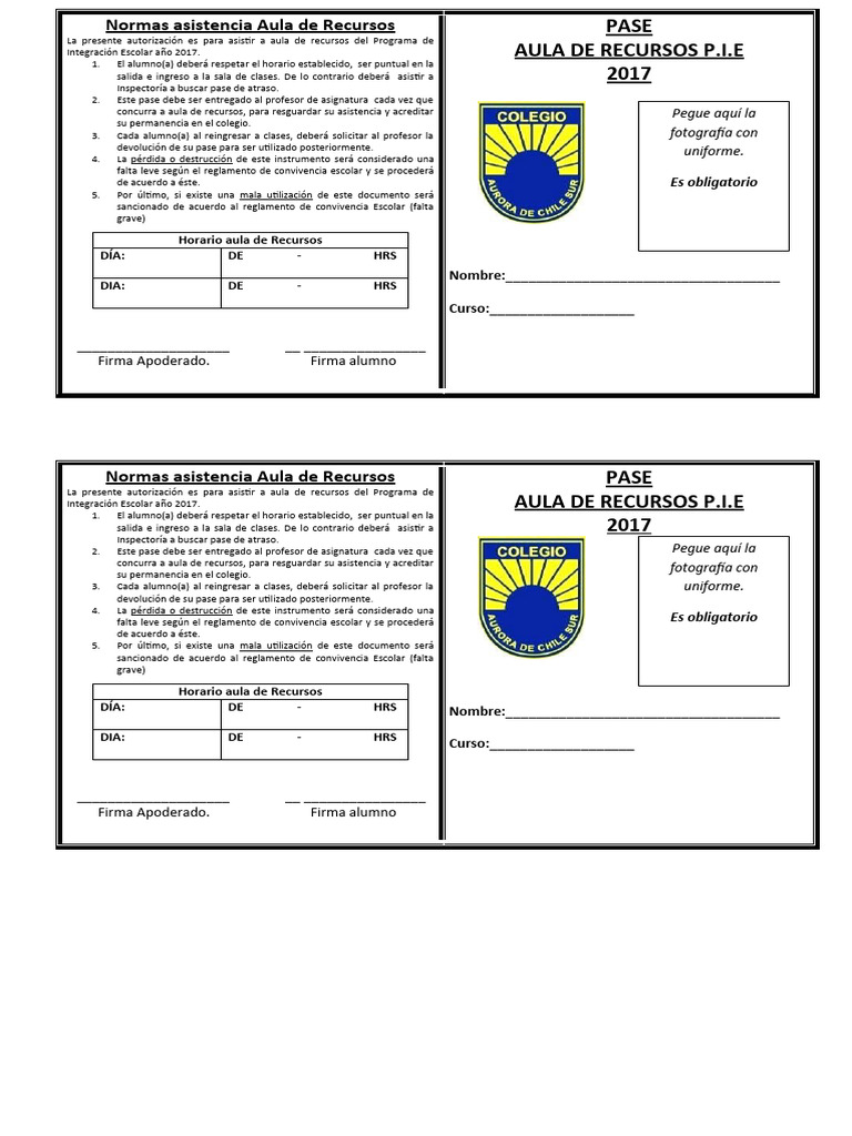 MODELO Pase Aula de Recursos | PDF
