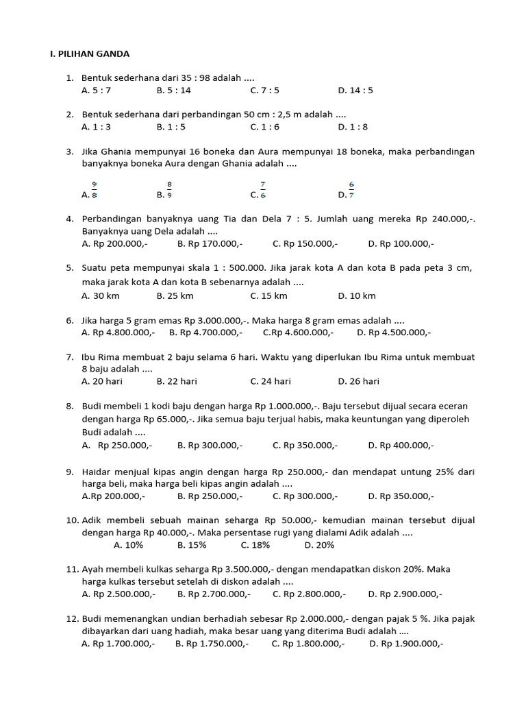 Soal PAT MTK Kelas 7 2023 | PDF