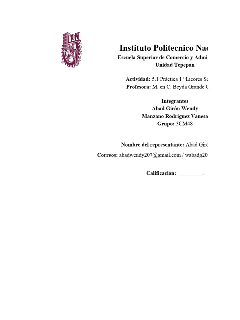 5.1 Práctica 1 "Licores Selectos" - Wendy AG 3CM48 | PDF