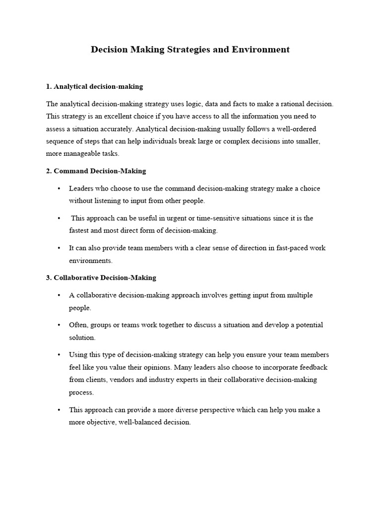 Decision Making Environment and Strategies | PDF