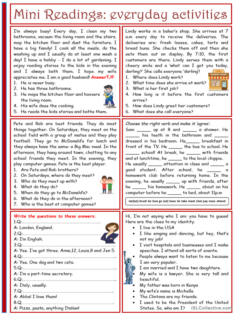 Mini Readings - Everyday Activities | PDF