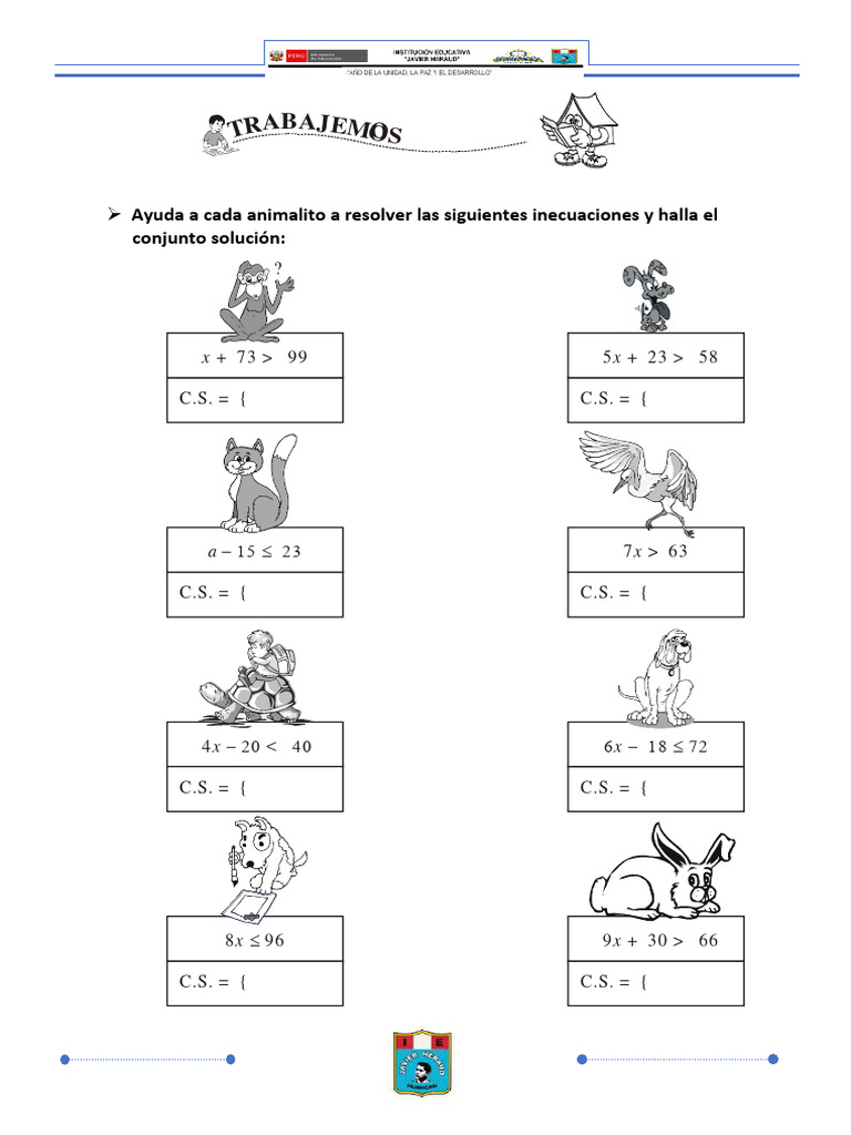 Ejercicios de Inecuaciones para Cuarto de Primaria | PDF