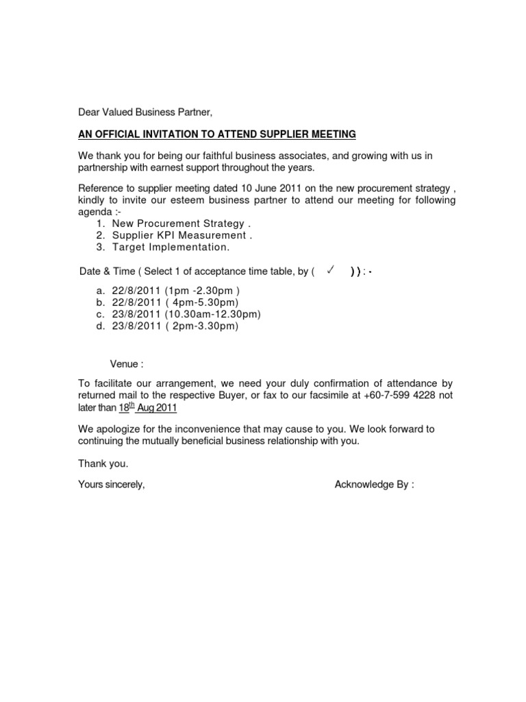 Supplier Meeting Invitation Letter | PDF