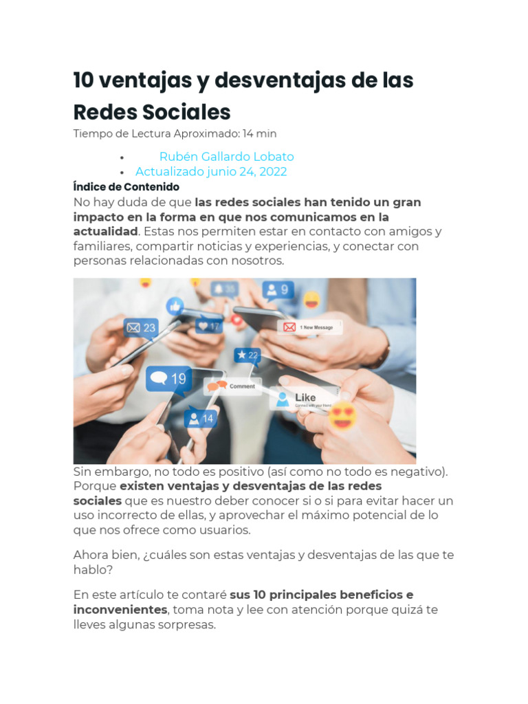 Ventajas y Desventajas de Redes Sociales | PDF | Ciencias sociales ...