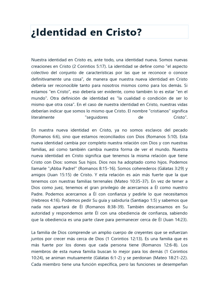 Identidad en Cristo | PDF | Cristo (título) | Concepciones de dios