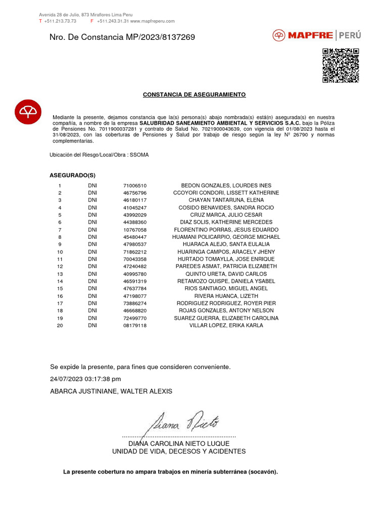 SCTR - Mes Agosto | PDF