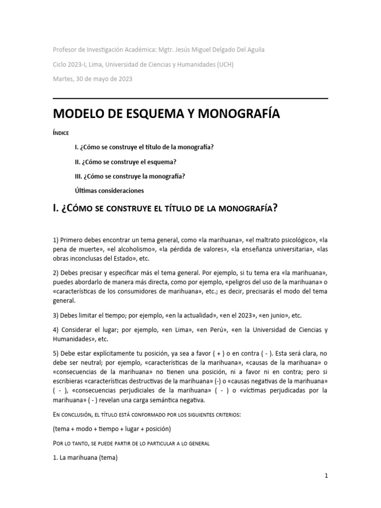 Modelo de Esquema y Monografía (Word) | PDF
