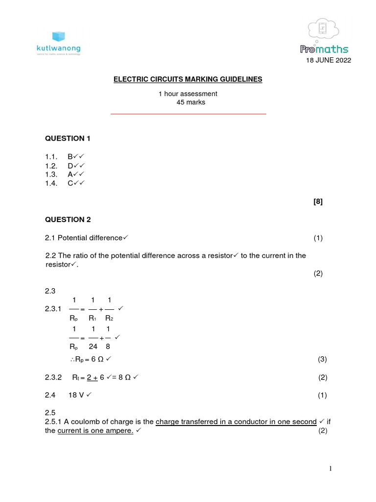 Electric Circuits 18 June 2022 Memorandum | PDF