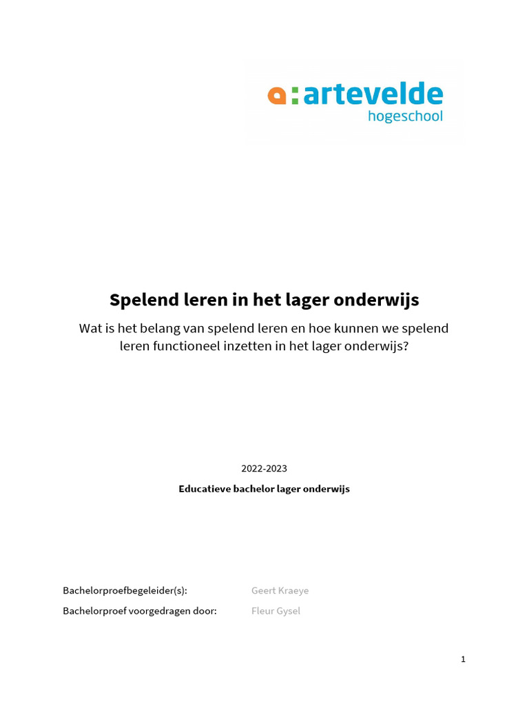 Bachelorproef Spelend Leren Fleurgysel | PDF