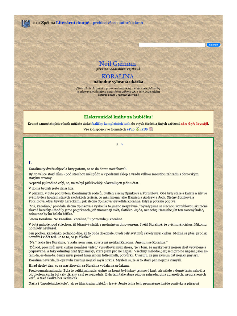 Neil Gaiman - Koralina (Ukázky) (Literární Doupě) | PDF