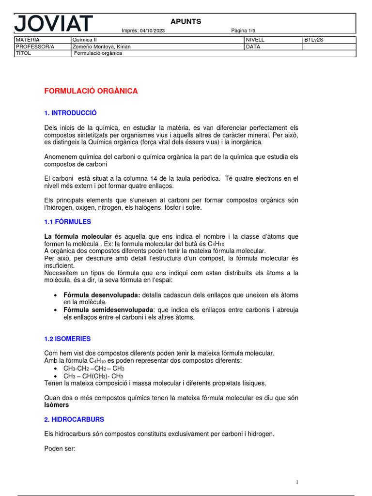 Formulacio Organica | PDF