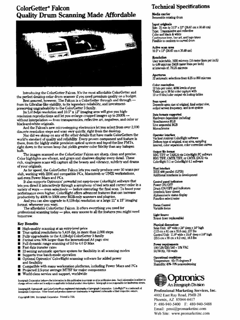 Optronics Colorgetter Falcon Scanner Brochure | PDF