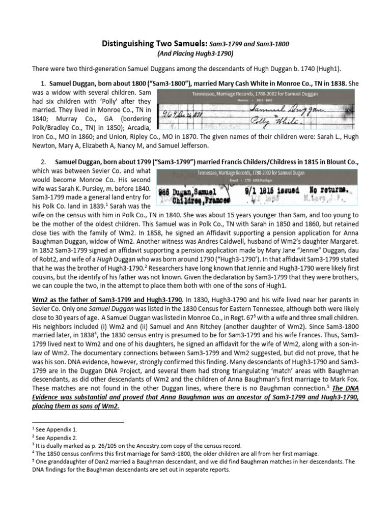 Distinguishing Two Samuel Duggans | PDF | Family | Kinship And Descent