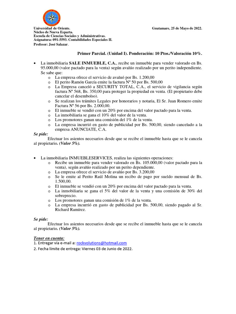 Primer Parcial Contabilidad Especiales II III-2021 | PDF