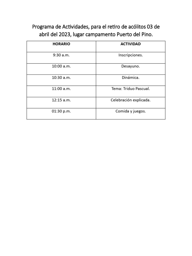 Programa de Retiro de Acólitos | PDF
