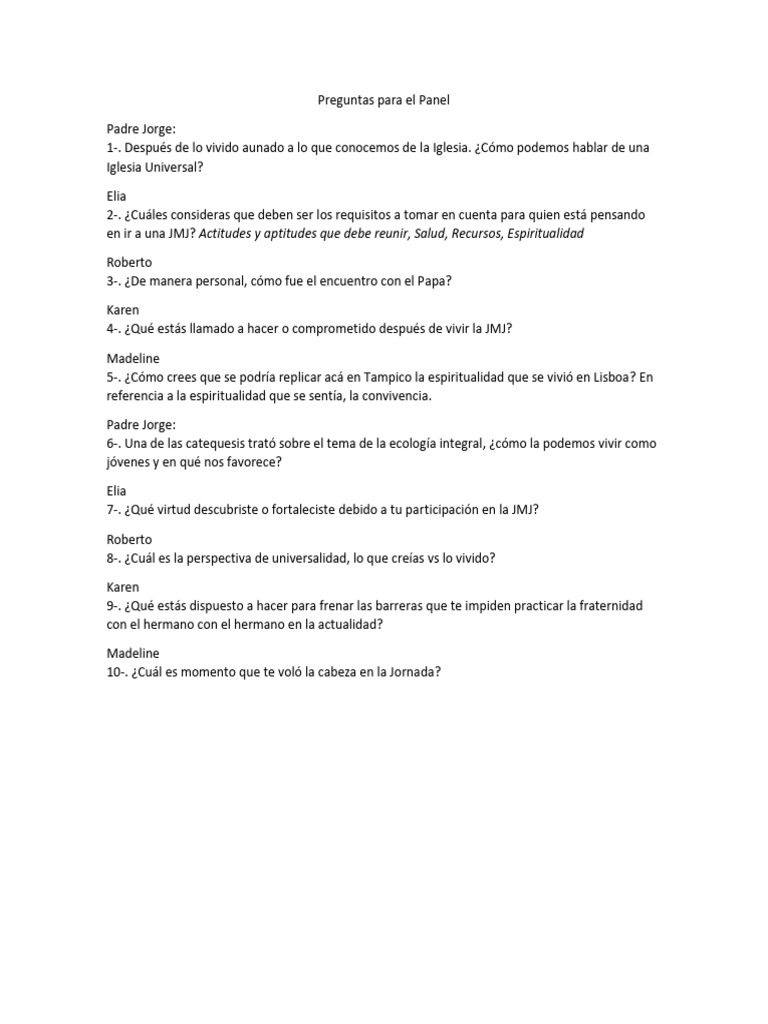 Preguntas para El Panel | PDF