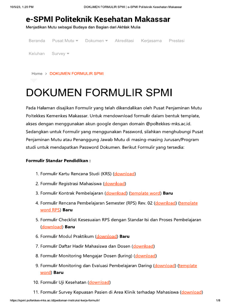 Dokumen Formulir Dari Spmi Poltekes Makassar | PDF