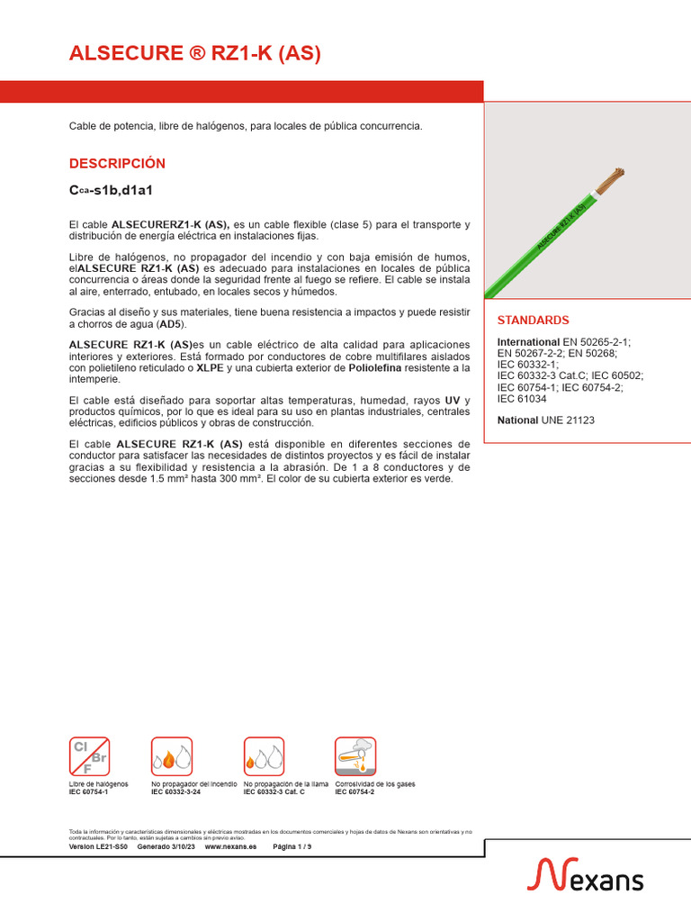 Nexans - ALSECURE RZ1 K AS | PDF | Conductor electrico | Cobre