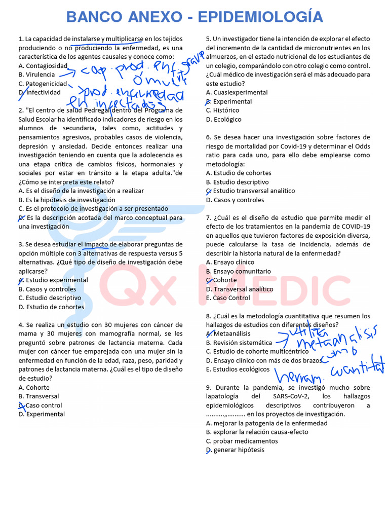Epidemiología - Banco Anexo Sin Claves | PDF | Ensayo clínico | Sensibilidad y especificidad
