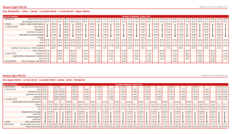 Horaires été ligne 606 Montpellier | PDF