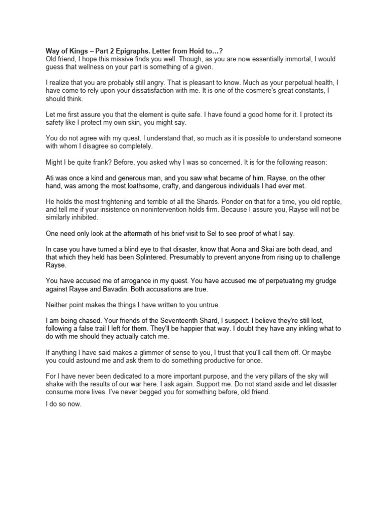 Stormlight Shard Letters | PDF | Philosophy | Religion & Spirituality