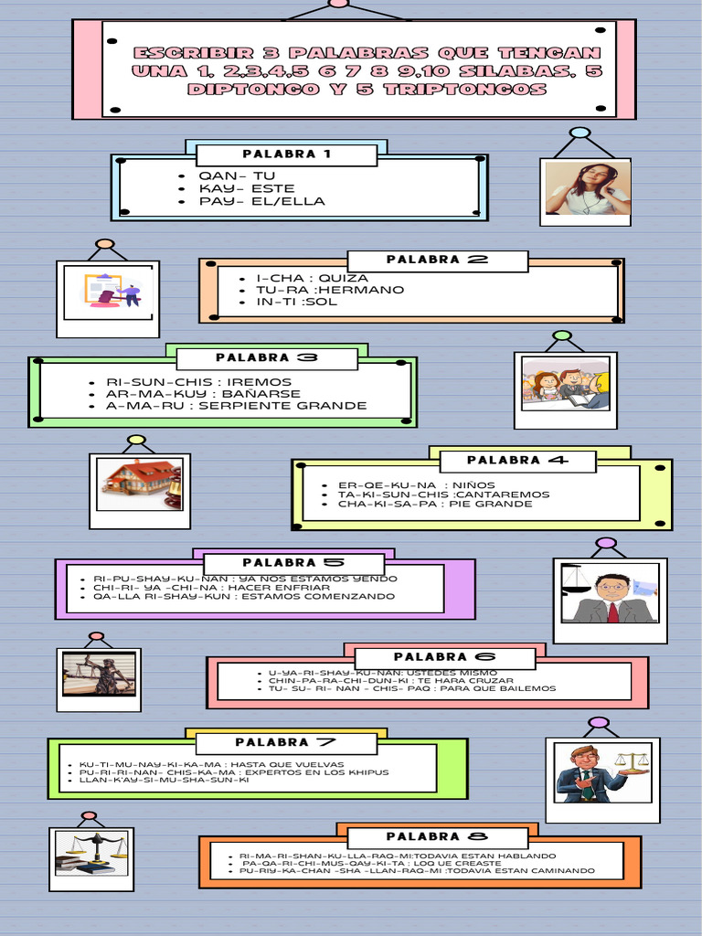 Escribir 3 Palabras Que Tengan Una 1, 2,3,4,5 6 7 8 9,10 Silabas, 5 ...