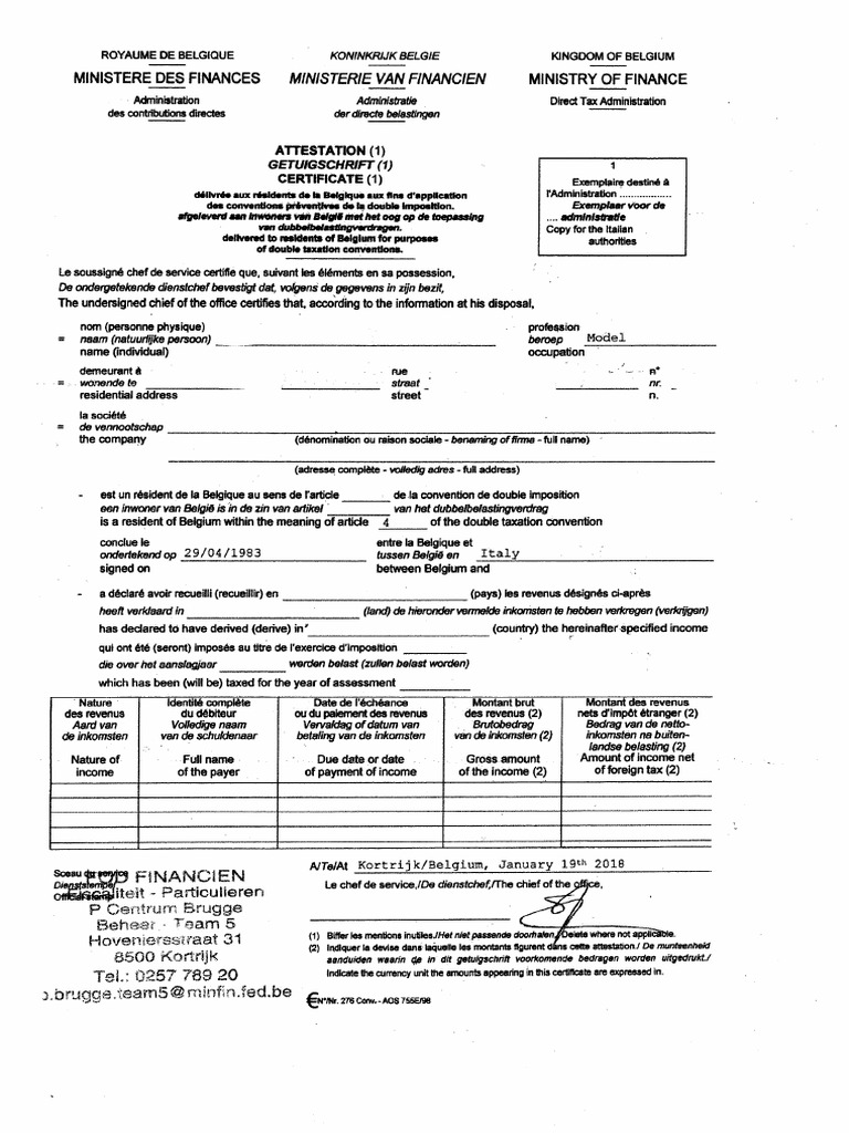 Example of Valid Tax Paper Belgium | PDF