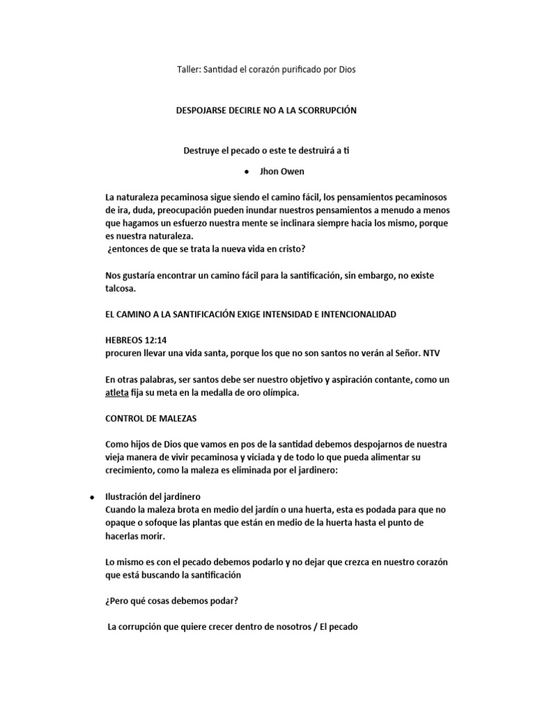Santidad: Purificación del Corazón | PDF | Pecado | Creencia y doctrina ...