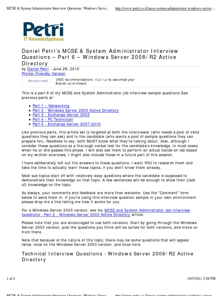 MCSE & System Administrator Interview Questions - Windows Server 2008 ...